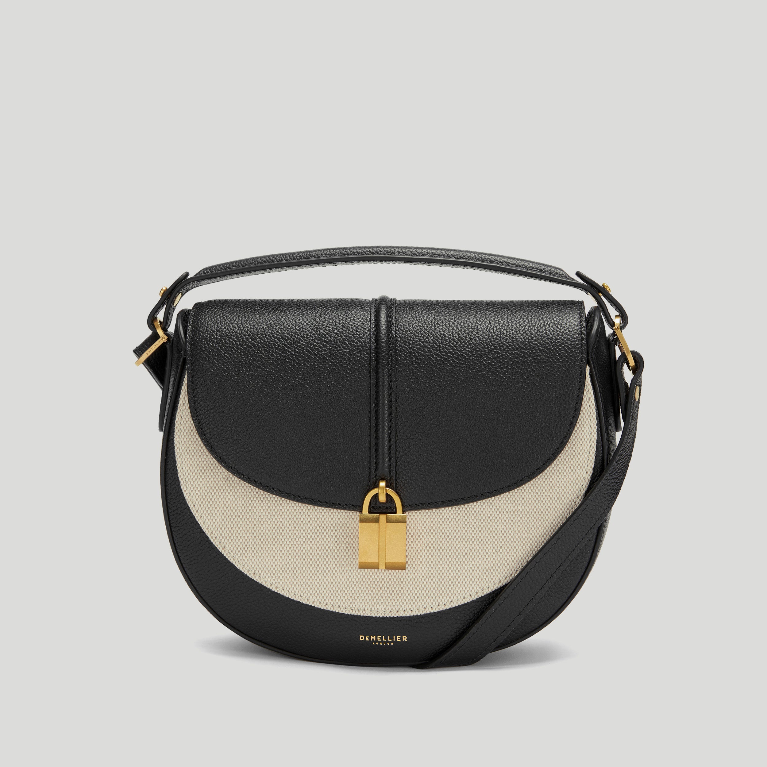 The Siena Saddle | Salt & Pepper Canvas Black Small Grain | DeMellier
