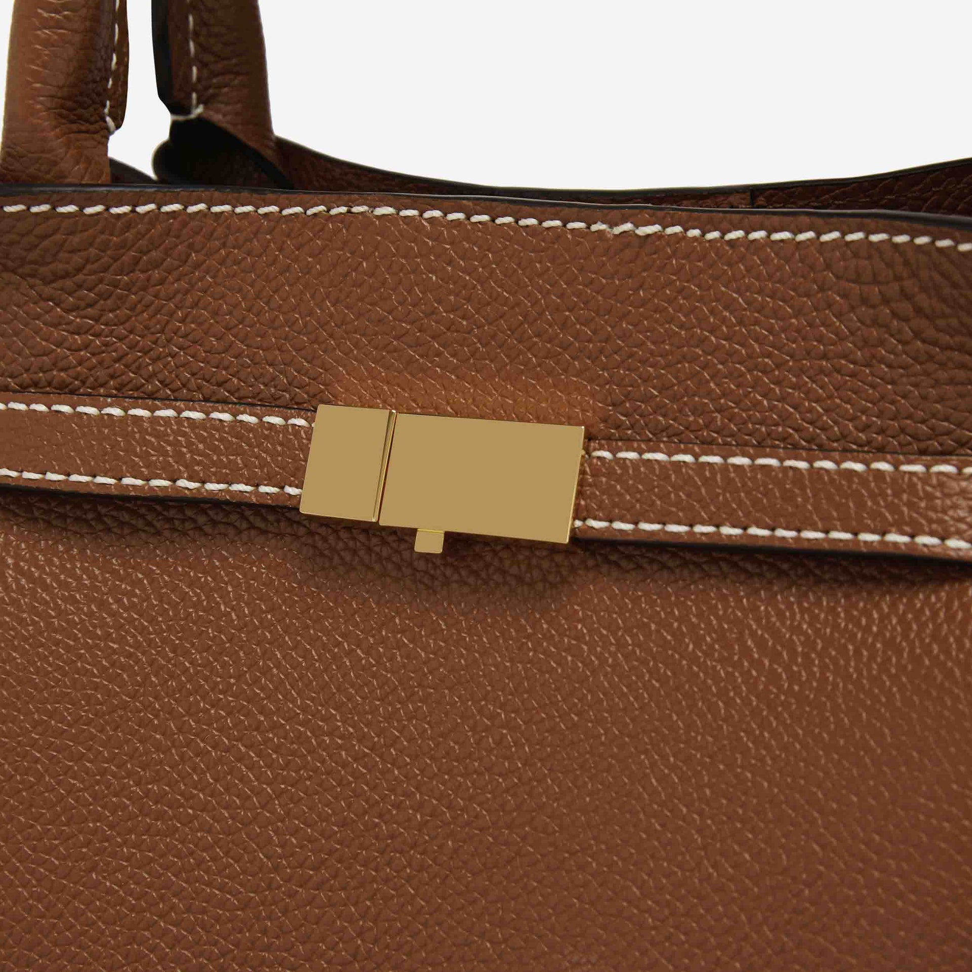 The Midi New York | Tan Small Grain Ecru Stitching | DeMellier